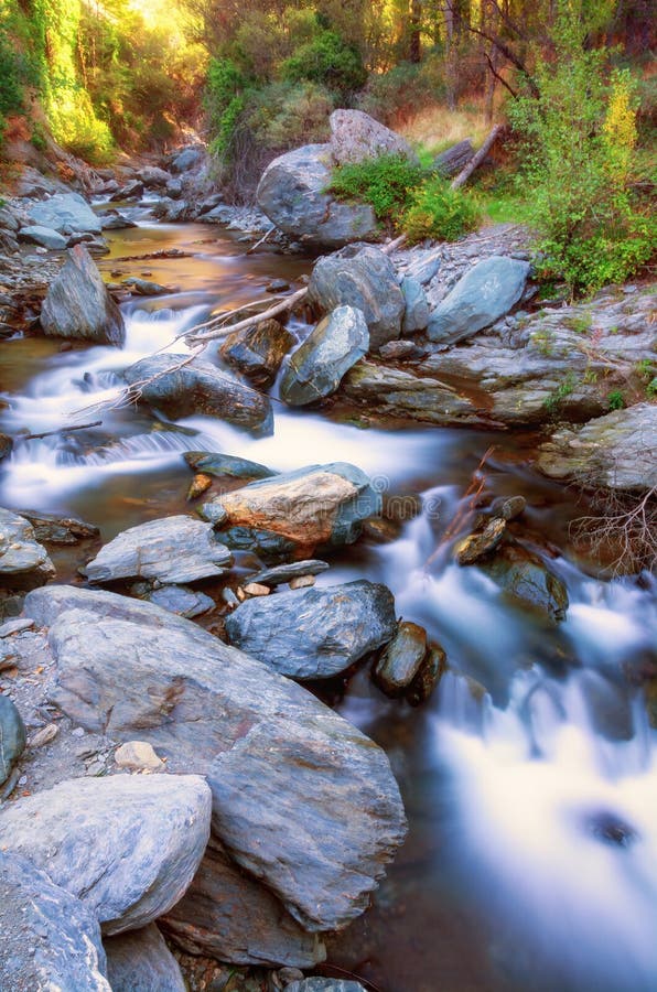 A Long Exposure Image of a Mountain River Milky White Flowing Over Blue ...
