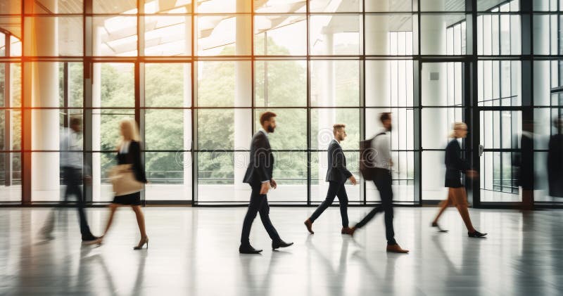Long Exposure Imagery of Business People Walking in a Modern Indoor ...