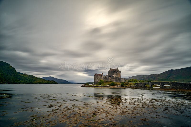Long Exposure Landscape of the Eilean Donan Castle on the Island Stock ...