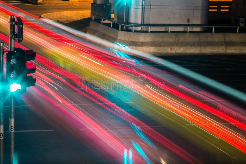 Long Exposure of Light of Running Car on Road at Night Stock Photo ...