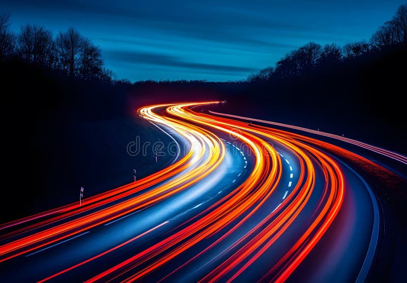 Long Exposure Light Trails on a Highway at Night Dynamic Motion ...