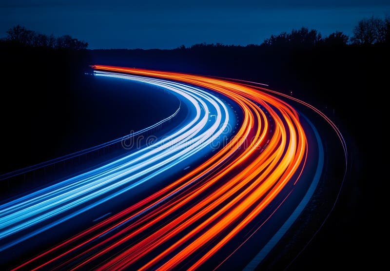 Long Exposure Light Trails on a Highway at Night Dynamic Motion ...