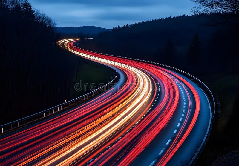 Long Exposure Light Trails on a Highway at Night Dynamic Motion ...
