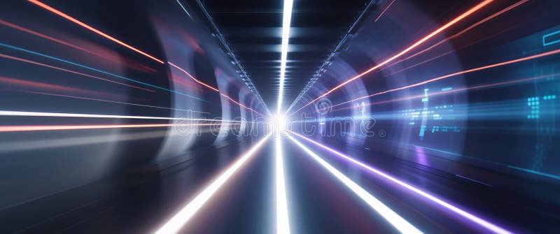 Long Exposure Light Tunnel with Abstract Digital Technology Background ...