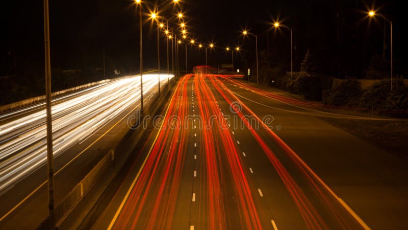 Long - Exposure of Lit Road at Night with Streetlights Stock ...