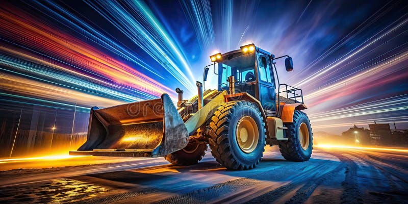 Long Exposure of a Loader at Night a Dramatic Silhouette Against a Glow ...