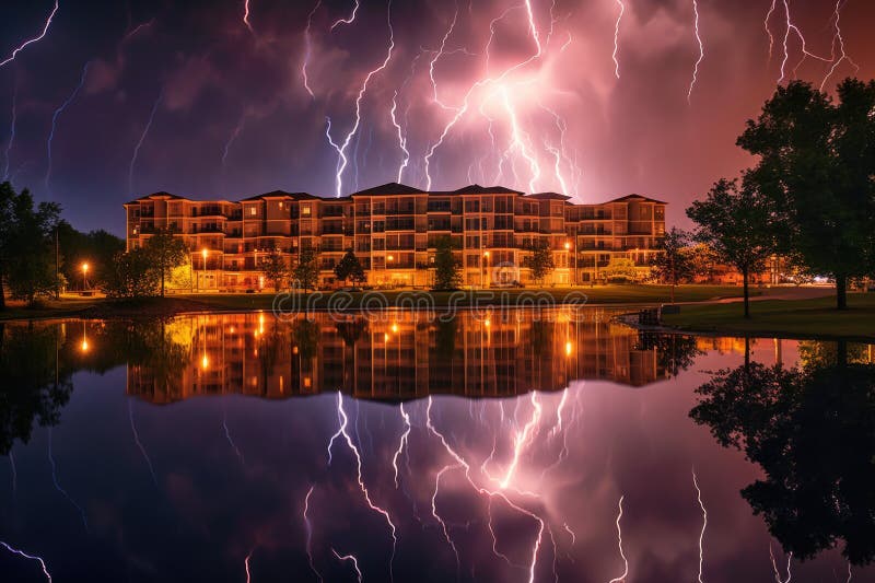 Long Exposure of Multiple Lightning Strikes Stock Illustration ...