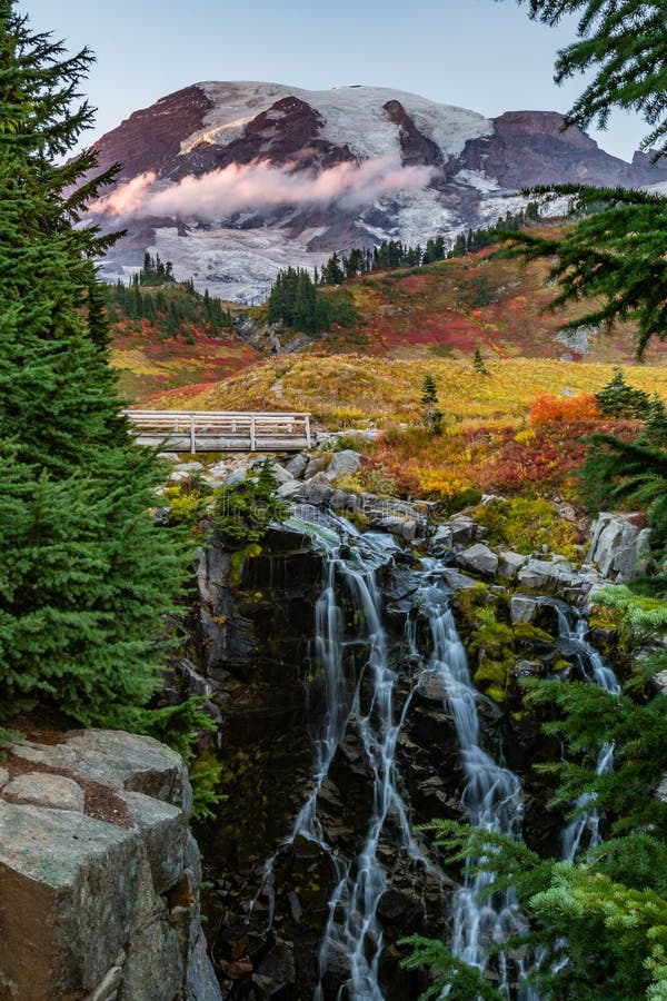 Myrtle Falls Tumbles Below Mount Rainier Stock Photo - Image of rainier ...