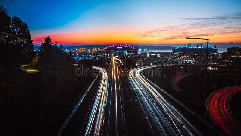 Long Exposure of Narrow Streets during the Golden Hour in the Downtown ...