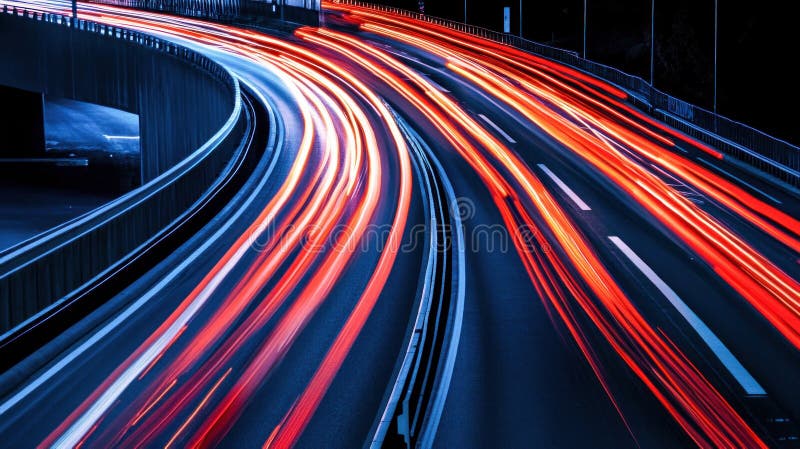 Long-Exposure Night Highway with Red and Blue Light Trails Stock ...