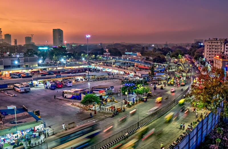 Long Exposure Night Image of Bangalore(Bengaluru) Central Bus Stand at ...
