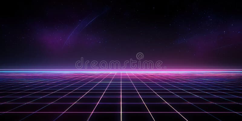 Generative AI Futuristic Digital Grid Landscape with Vibrant Neon ...