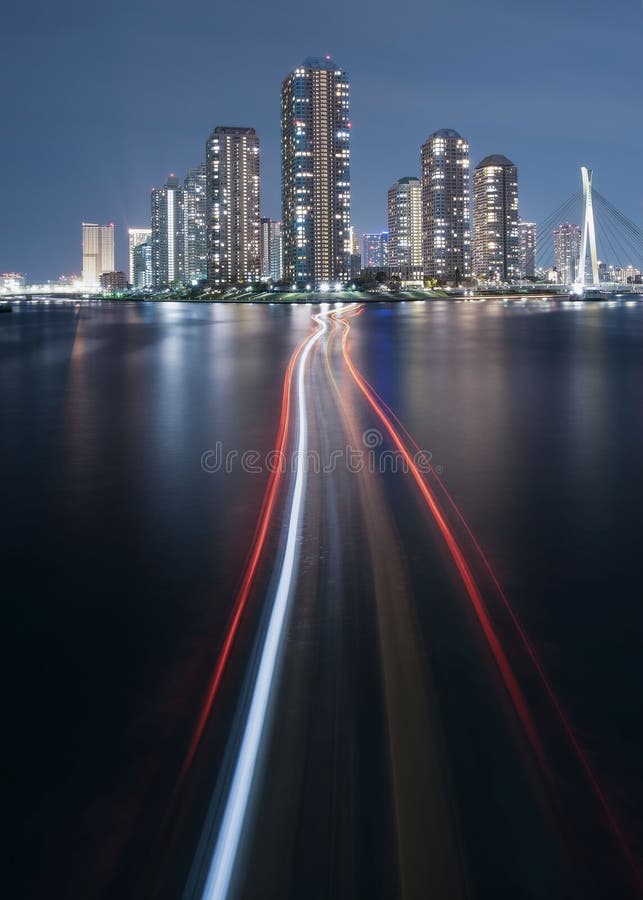 Long Exposure Night Time View of a Cityscape Stock Image - Image of ...