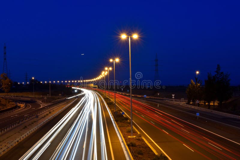Long Exposure Night Traffic Stock Image - Image of exposure, highway ...