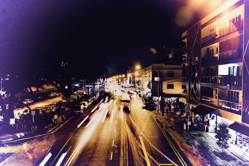 Long Exposure Night View of Singapore Street Stock Photo - Image of ...
