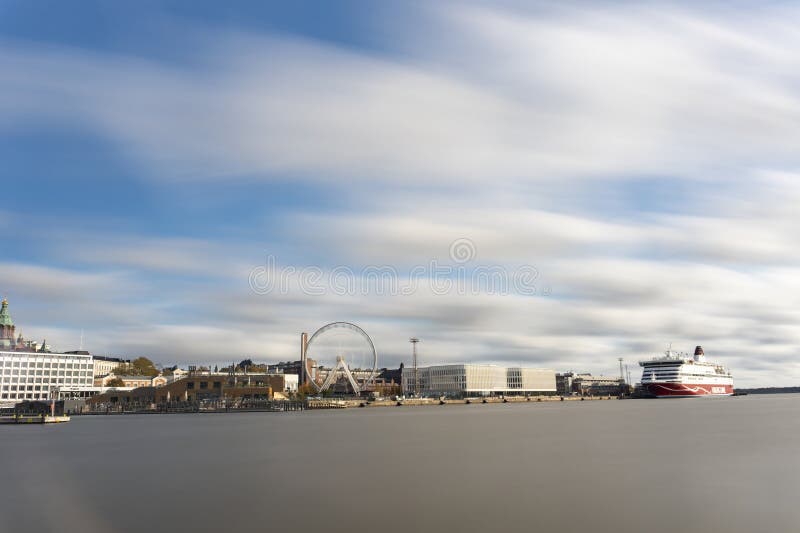 A Long Exposure Panoramic View of the Waterfront in Helsinki Editorial ...