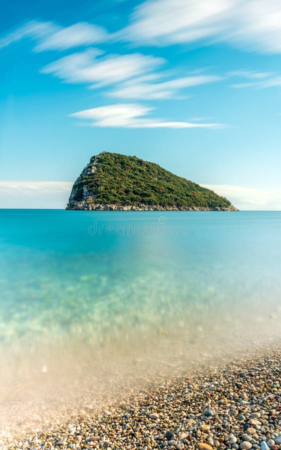 Long Exposure Photo of Antalya Sican Island with the Beach Stock Photo ...