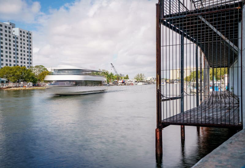 Long Exposure Photo of a Boat Passing on the Miami River Stock Image ...