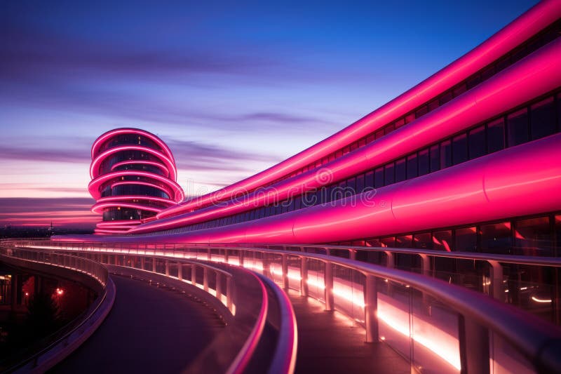 A Long Exposure Photo of a Building with Pink Lights Stock Illustration ...