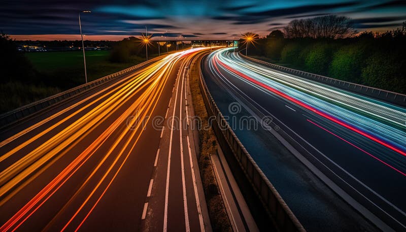 A Long Exposure Photo of a Highway at Night with Lights. Generative Ai ...