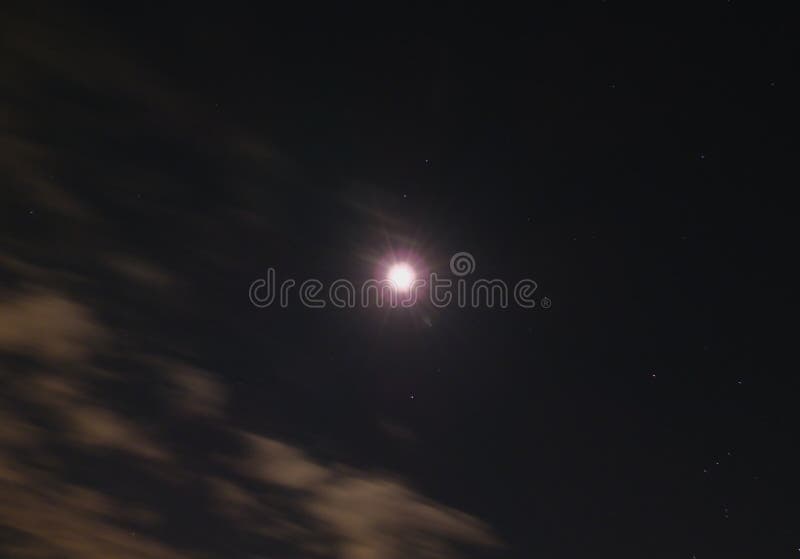Moonlight Beaming Down at Camera Starry Sky Few Clouds Stock Image ...