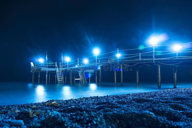 Long Exposure Photo of a Pier at Night Stock Image - Image of beach ...
