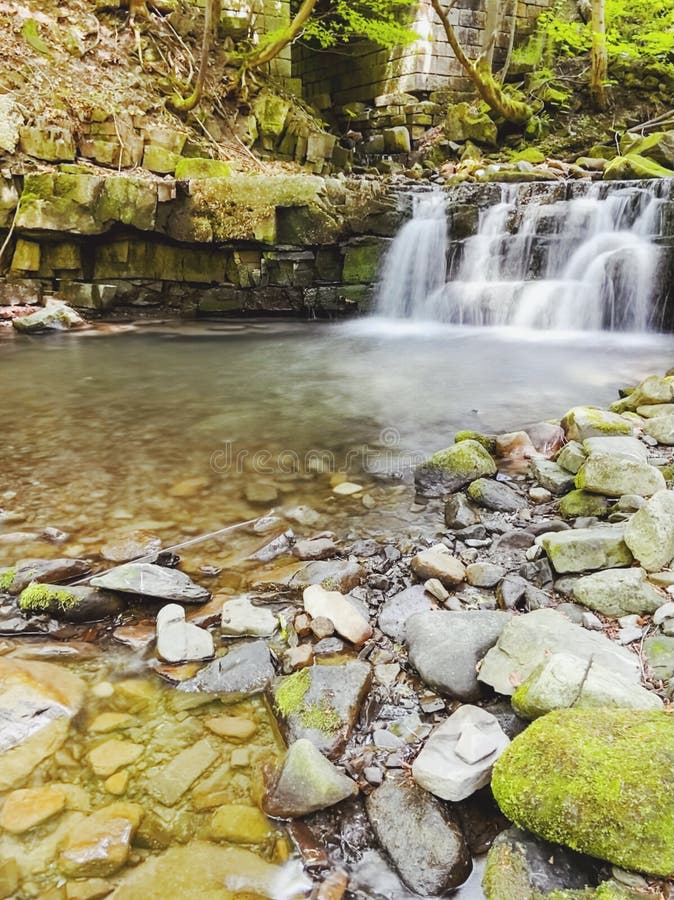 Long Exposure Photo of Small Waterfall in Forest Stock Image - Image of ...