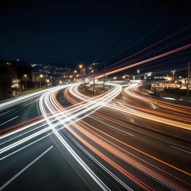 Long-exposure Photograph of a Busy Intersection at Night, Capturing the ...