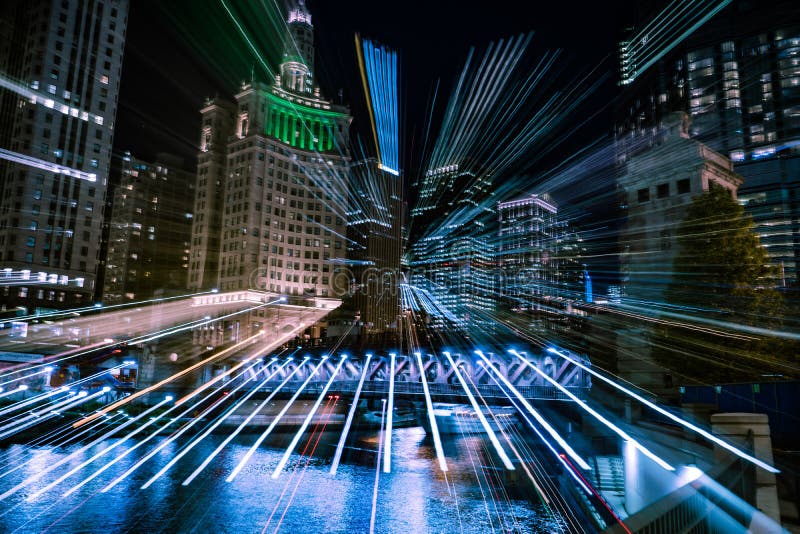 Long Exposure Picture with Light Rays Effect in Chicago . Downtown 9/13 ...