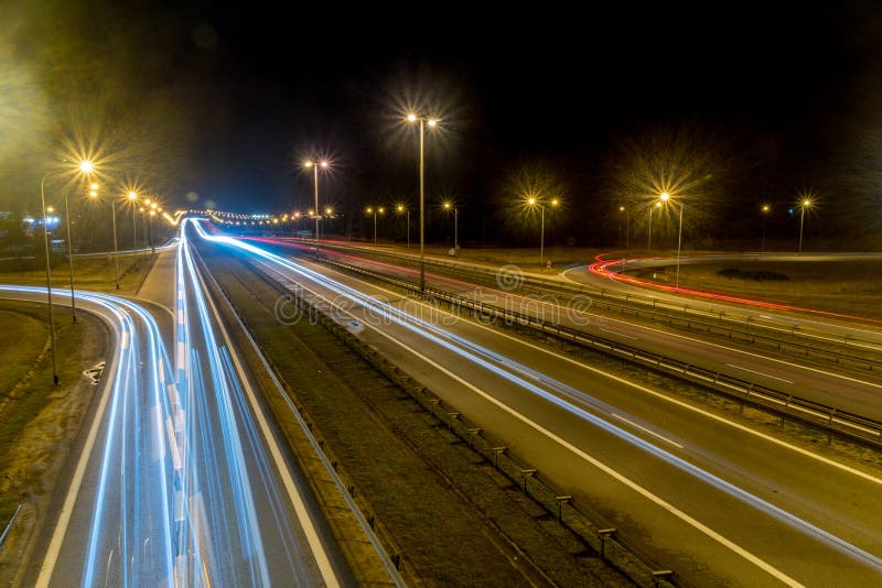 Long Exposure Picture with Light Trails on Motorway Highway at Night ...