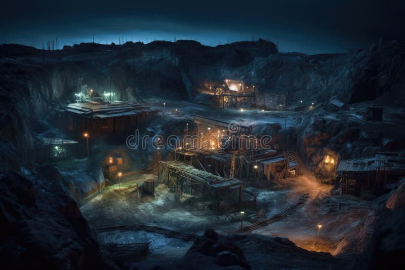 Long Exposure of a Remote Mine Site Illuminated at Night Stock ...