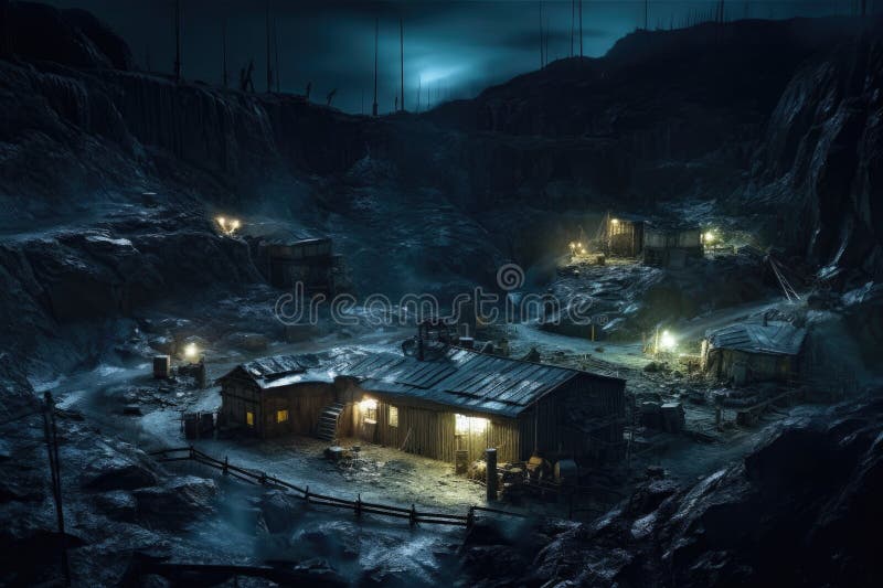 Long Exposure of a Remote Mine Site Illuminated at Night Stock ...