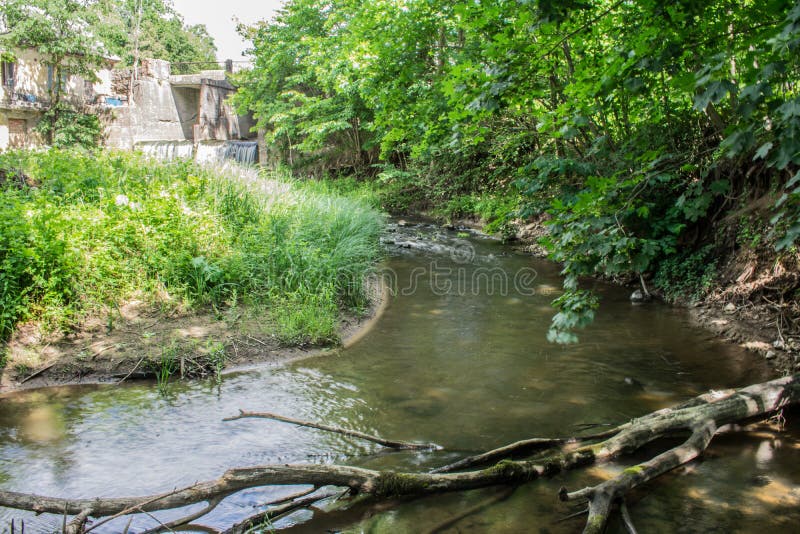 Long Exposure River with Rocks and Waterfall Stock Photo - Image of ...