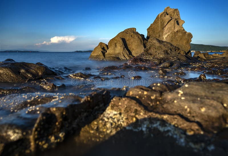 Long Exposure in the Rockery on the Beach of Balikliova Stock Photo ...