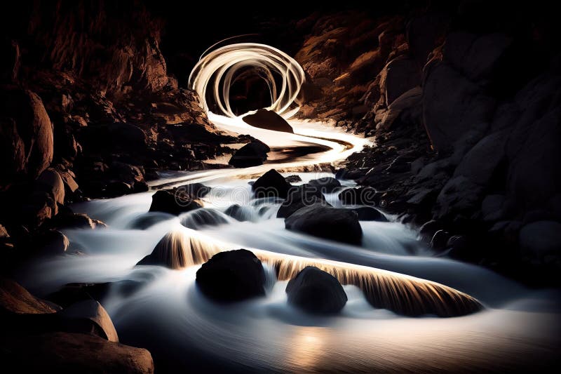 Long Exposure of Running Stream, with the Light and Water Making a ...