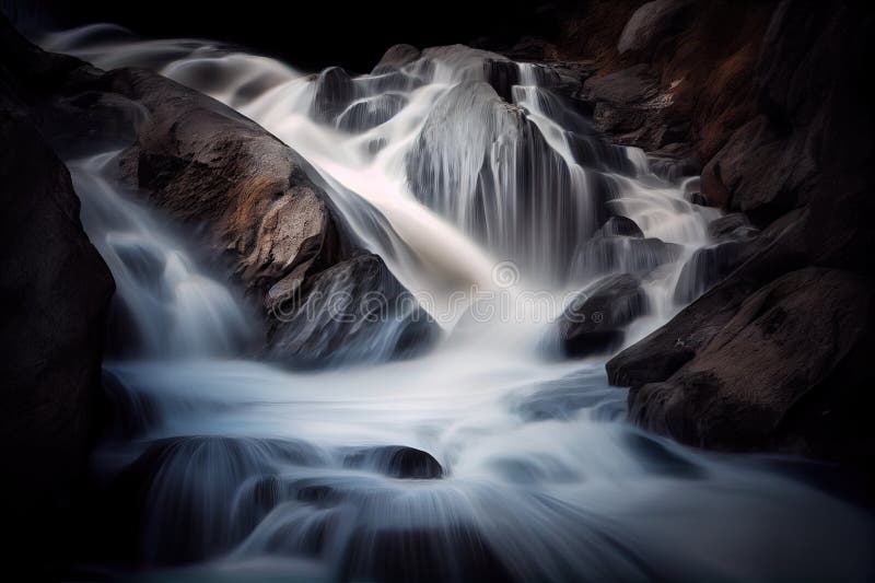 Long Exposure of Rushing Waterfall, the Flow of Water Blurred and ...