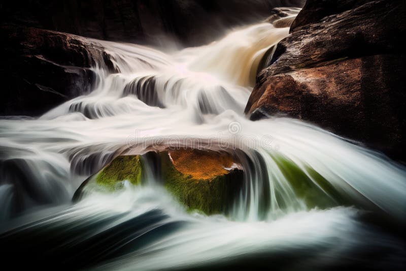 Long Exposure of Rushing Waterfall, the Flow of Water Blurred and ...