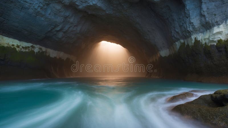 Long Exposure of Sea Cave Interior Blurred Water Streaming Light Stock ...