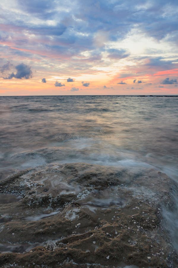 Long Exposure Sea and Rocks at Twilight Stock Image - Image of borneo ...