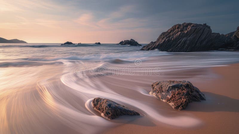 Long Exposure of Sea Water, Looked at from a Beach, in Golden Hour at ...