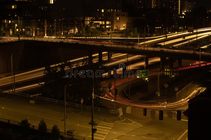 Long Exposure Seattle Highway Exit Stock Image - Image of cars, city ...