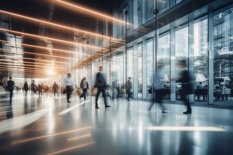 Long Exposure Shot of Business People Waking on a Modern Office ...