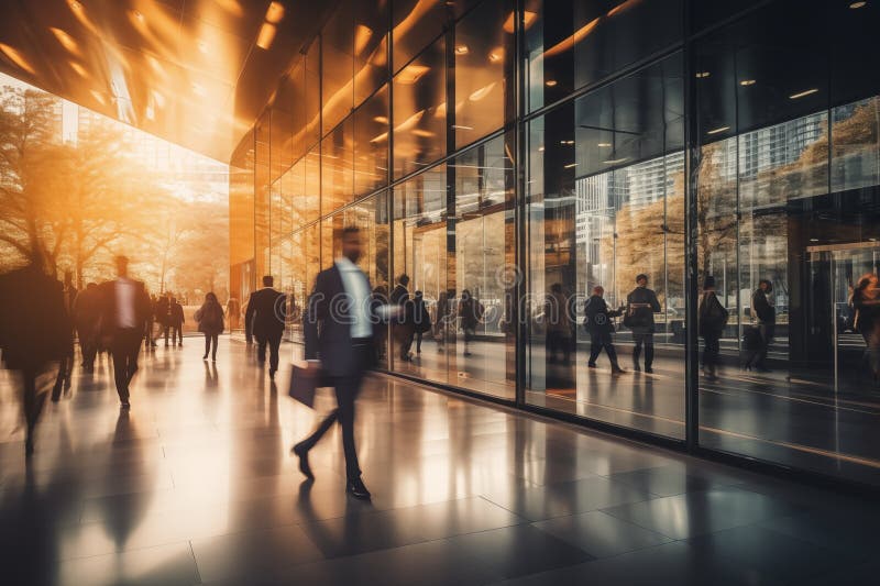 Long Exposure Shot of Business People Waking on a Modern Office ...