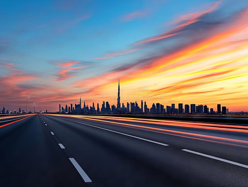 A Long Exposure Shot of a City Skyline at Sunset Stock Image - Image of ...