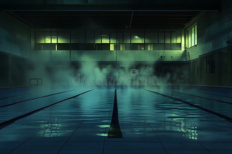 A Foggy, Empty Indoor Pool at Night. Stock Photo - Image of dark ...