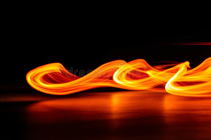 A Long Exposure Shot of a Fire Flame on a Black Background Stock Image ...