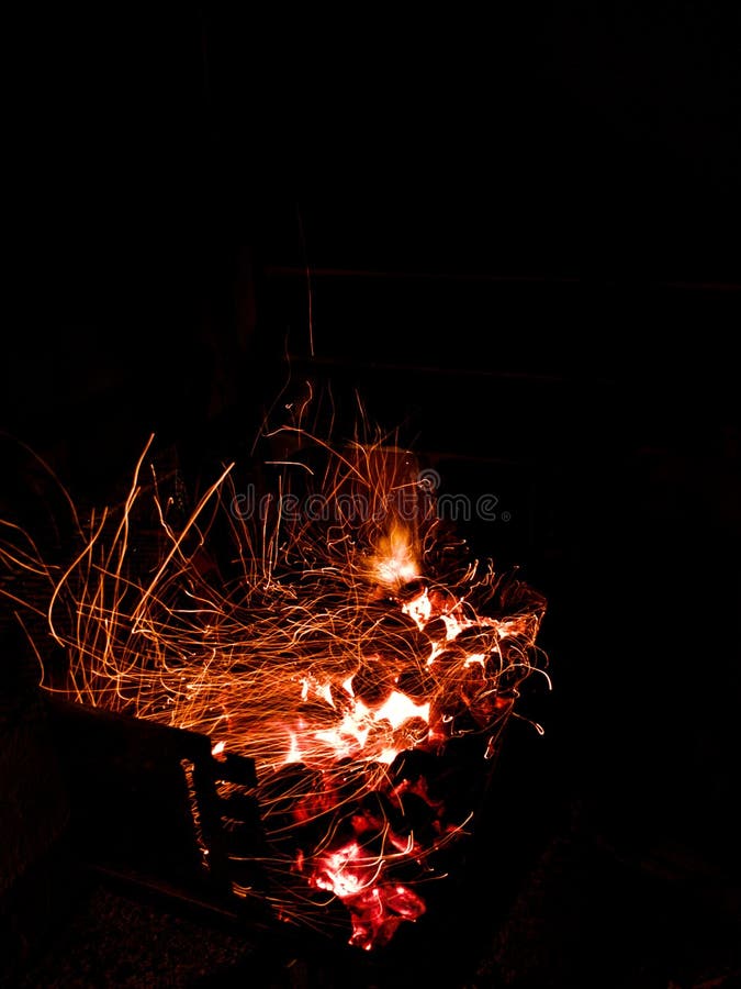 Long Exposure Shot of Fire Sparks Stock Image - Image of long, black ...