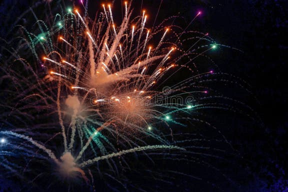 Long-exposure Shot of Fireworks in the Dark Sky Stock Image - Image of ...
