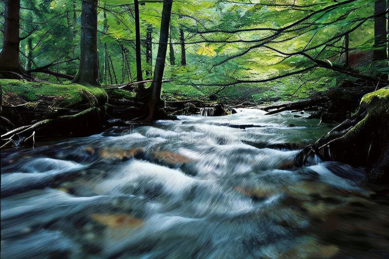 A Long Exposure Shot of a Forest Stream Where the Slow Shutter S Stock ...