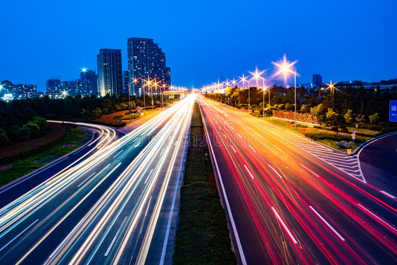 Long-exposure Shot of a Highway Illuminated with Colorful Lights Stock ...